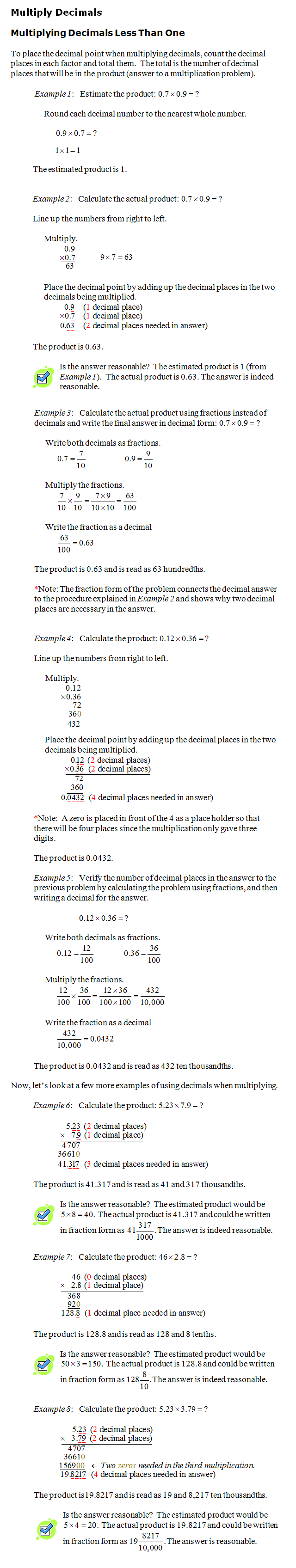 Whole Numbers and Decimals, Multiplication and Division